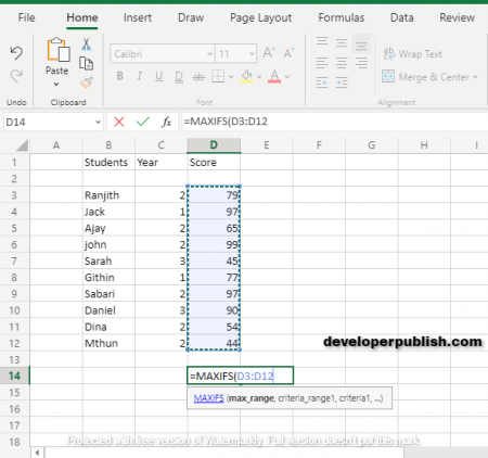 How to use MAXIFS Function in Excel ? | Developer Publish