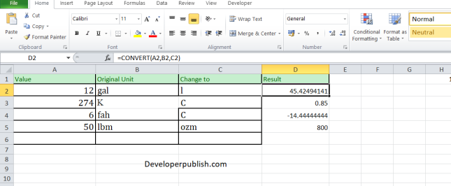 How to use the CONVERT function in Excel? - Developer Publish