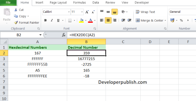 How to use HEX2DEC in Excel Worksheet? - Developer Publish