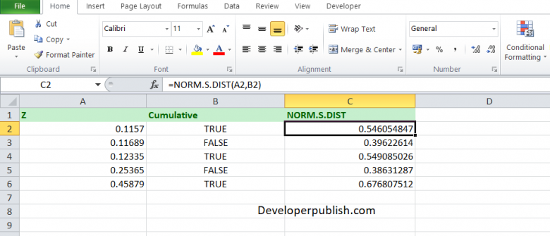 How to use the NORM.S.DIST Function in Excel? | Developer Publish