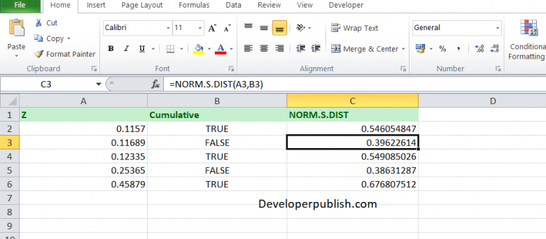 How to use the NORM.S.DIST Function in Excel? | Developer Publish