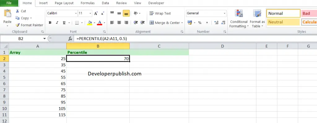 How To Use The PERCENTILE Function In Excel Developer Publish