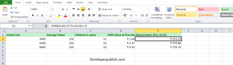 How to use the VDB function in Excel? | Developer Publish