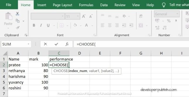 How to use CHOOSE function in Excel ? - Developer Publish
