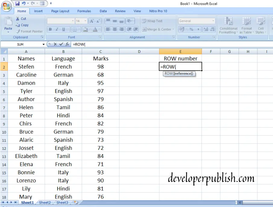 How To Use Row Function In Excel Developer Publish