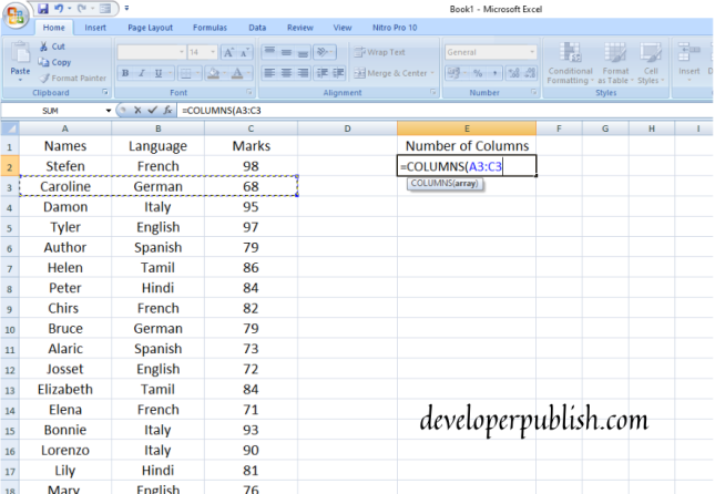 How to use COLUMNS function in Excel? | Developer Publish