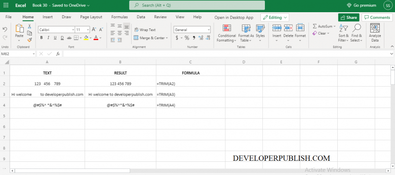 How to use TRIM Function in Excel? | Developer Publish