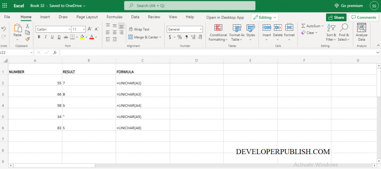 How to use UNICHAR Function in Excel? | Developer Publish