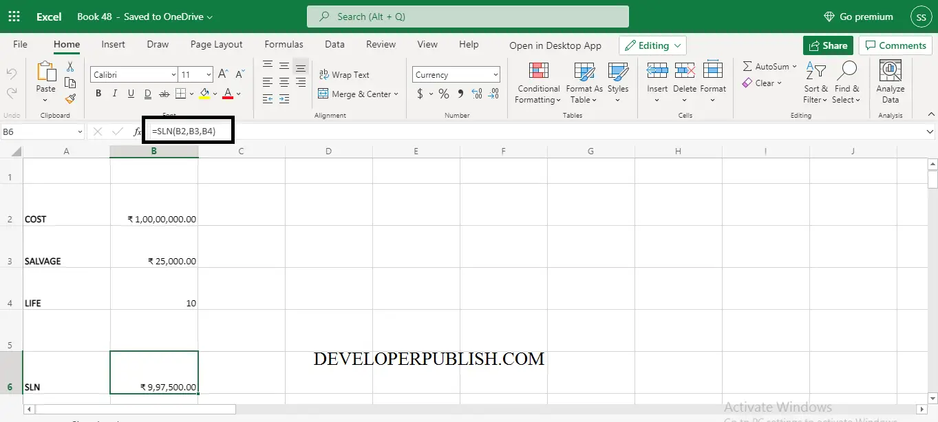 How To Use SLN Function In Excel Developer Publish