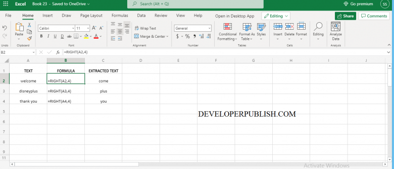 How To Use Right Function In Excel Developer Publish 9445