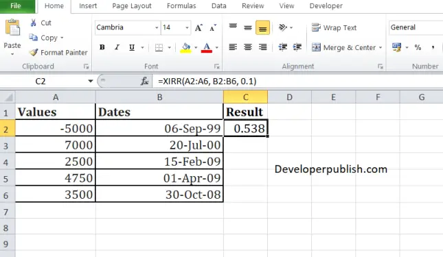 How To Use Xirr Function In Excel Developer Publish
