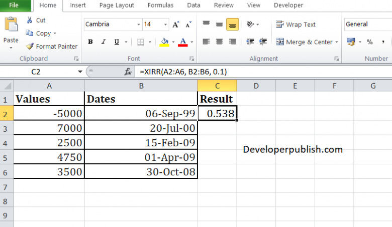 How to use XIRR Function in Excel? - Developer Publish