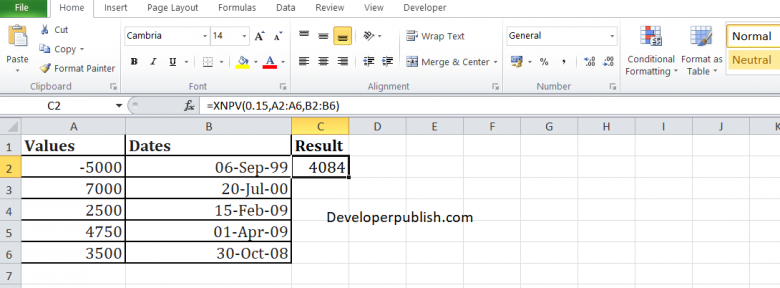 How to use the XNPV function in Excel? | Developer Publish