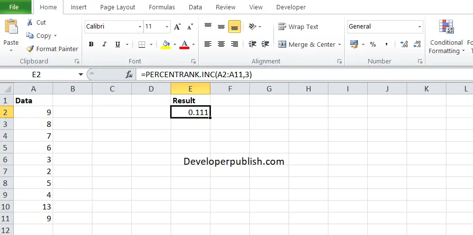 How To Use The PERCENTRANK INC Function In Excel 