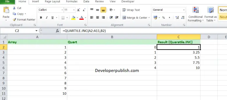 How To Use The Quartileinc Function In Excel