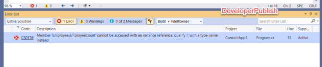 C# Error CS0176 – Static member 'member' cannot be accessed with an instance reference; qualify ...