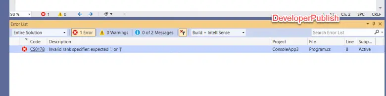 C Error Cs0178 Invalid Rank Specifier Expected Or ]