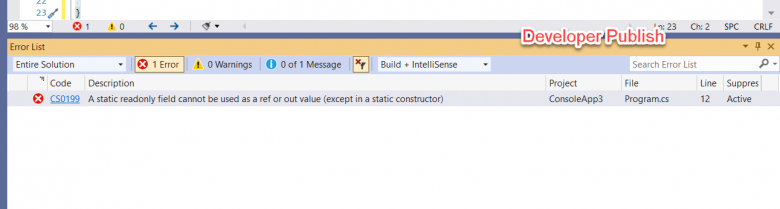 C# Error CS0199 - Fields of static readonly field 'name' cannot be ...