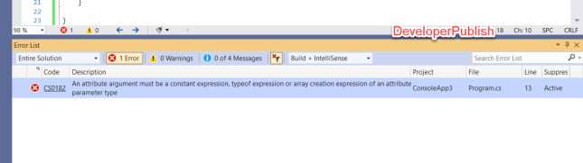 C# Error CS0182 - An attribute argument must be a constant expression
