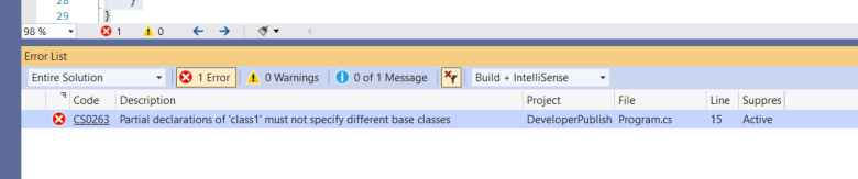 C# Error CS0263 – Partial declarations of 'type' must not specify different base