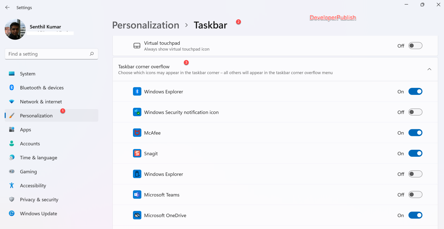 How to Show or Hide Icons in Taskbar Corner Overflow in Windows 11?