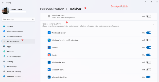 How to Show or Hide Icons in Taskbar Corner Overflow in Windows 11?