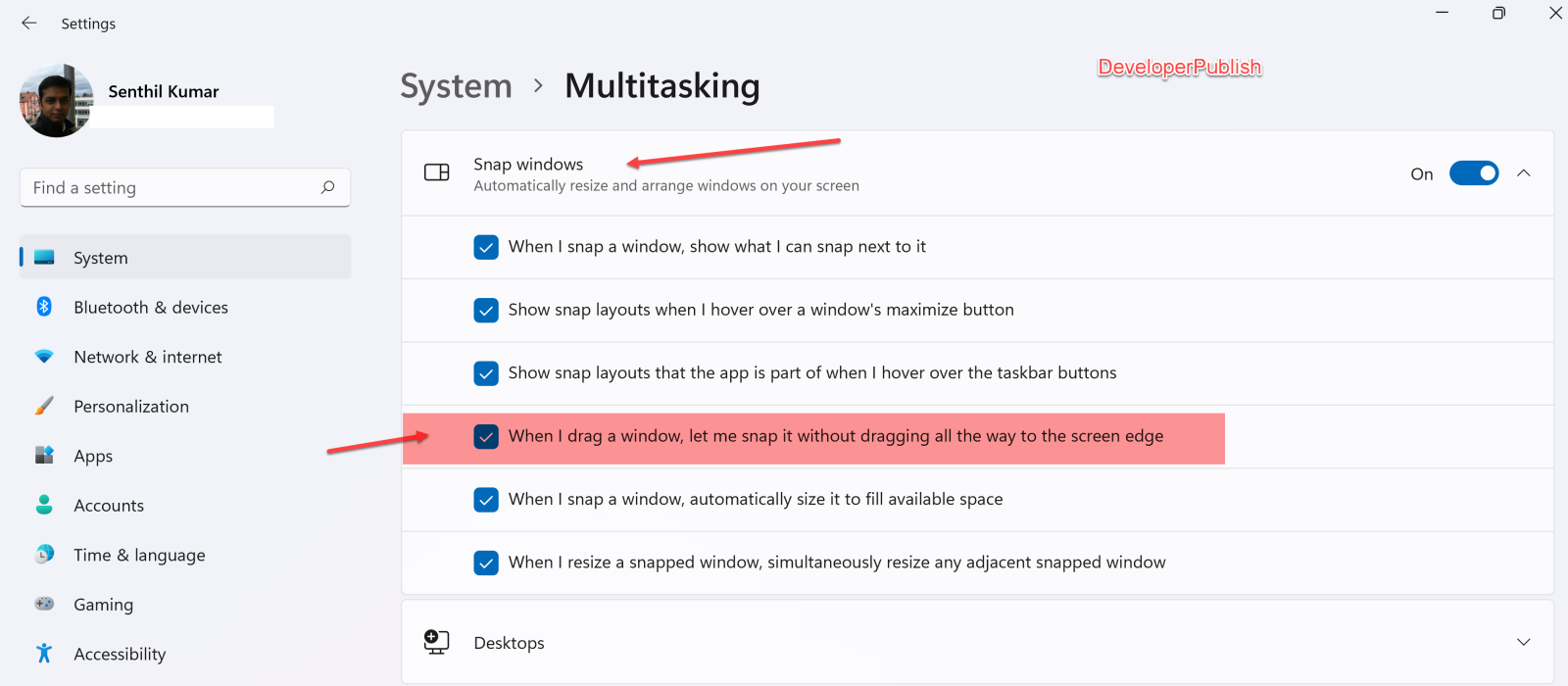 Disable or Enable Snap Window without Dragging All the Way to Screen ...