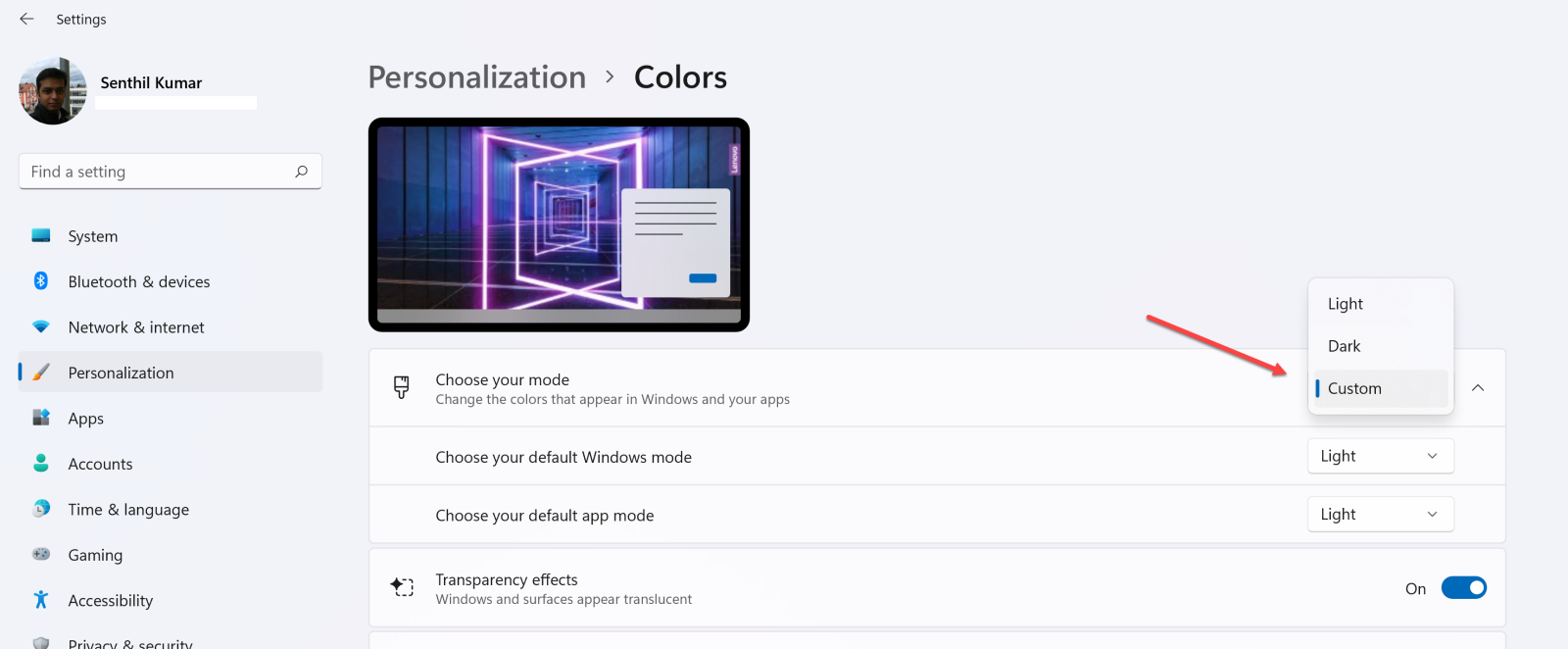 How to Select Dark or Light Mode for Colors in Windows 11?