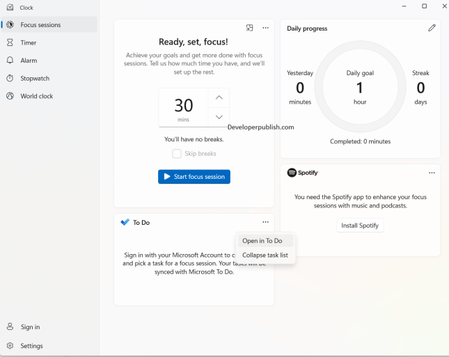 Focus Session in Windows 11
