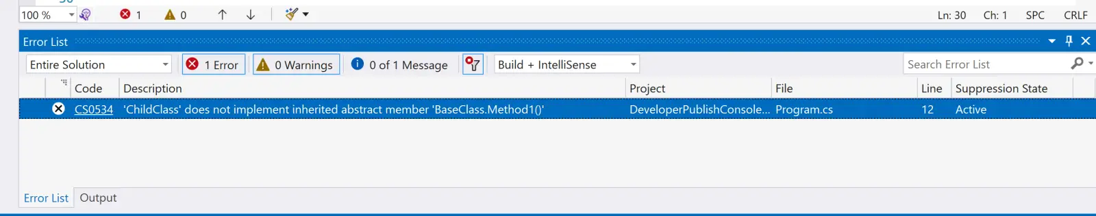 C Error Cs0534 Function1 Does Not Implement Inherited Abstract Member Function2