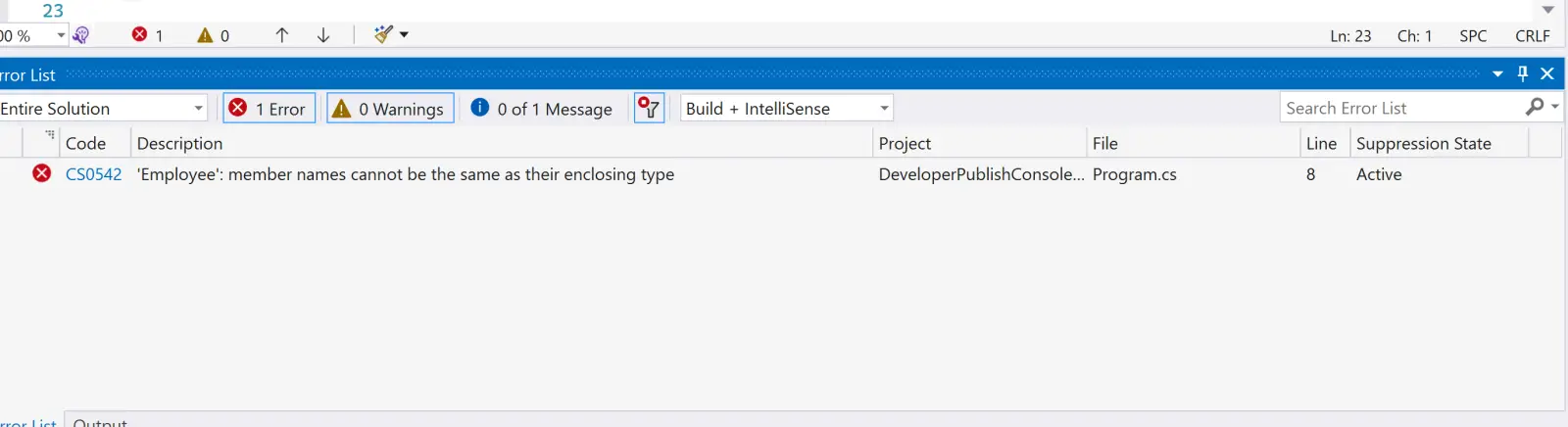 C Error Cs0542 User Defined Type Member Names Cannot Be The Same As Their Enclosing Type