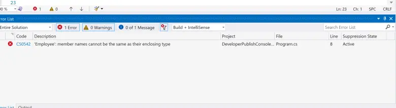 C Error Cs0542 User Defined Type Member Names Cannot Be The Same