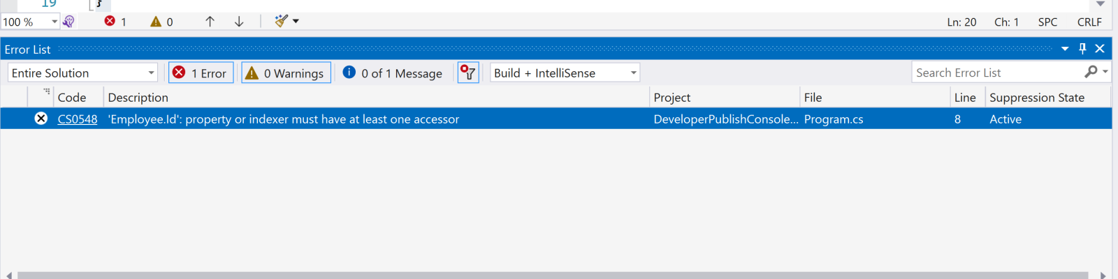 C Error Cs0548 Property Property Or Indexer Must Have At Least One Accessor