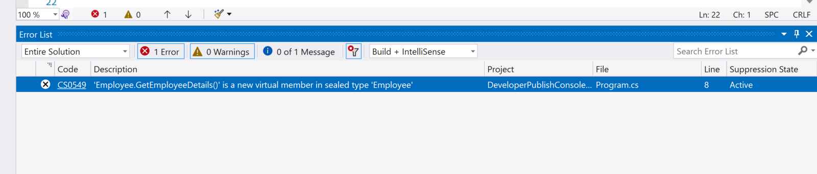C# Error CS0549 – 'function' is a new virtual member in sealed class 'class'