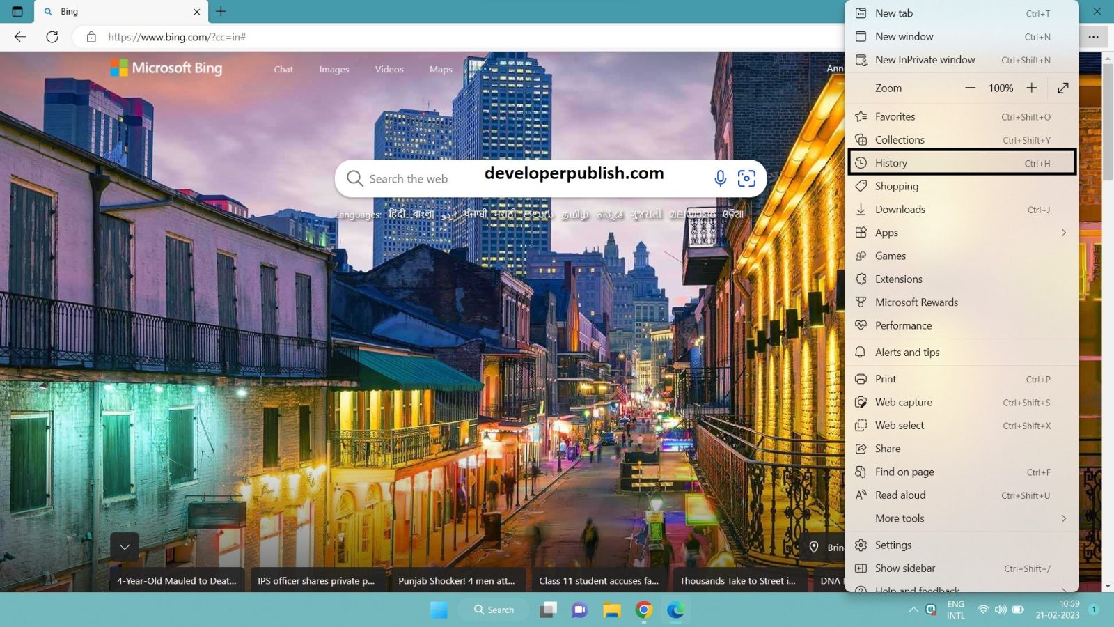 Bing Search History in Windows 11