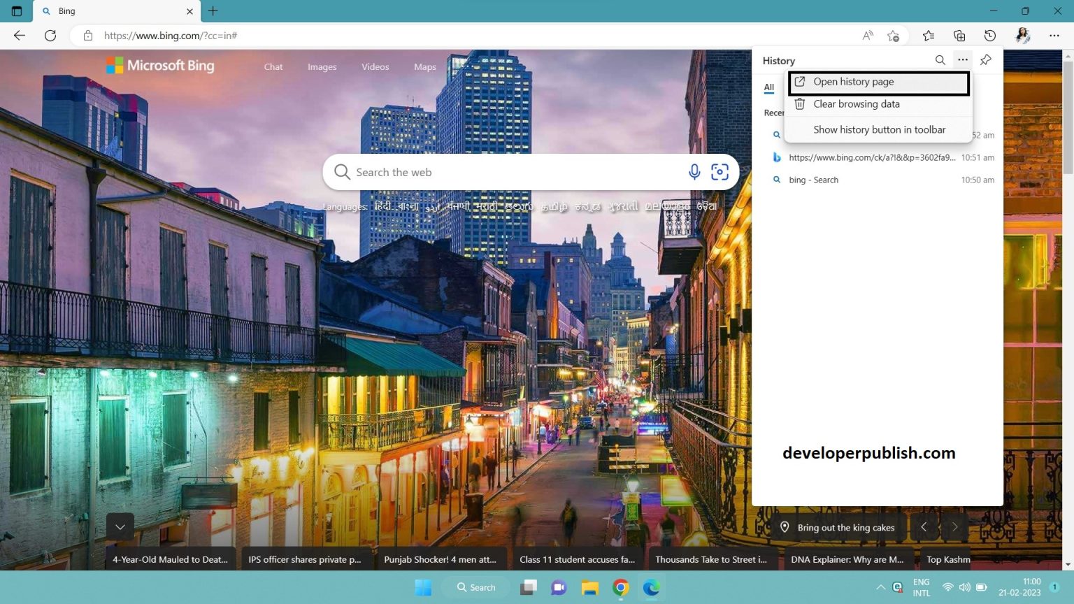 Bing Search History in Windows 11