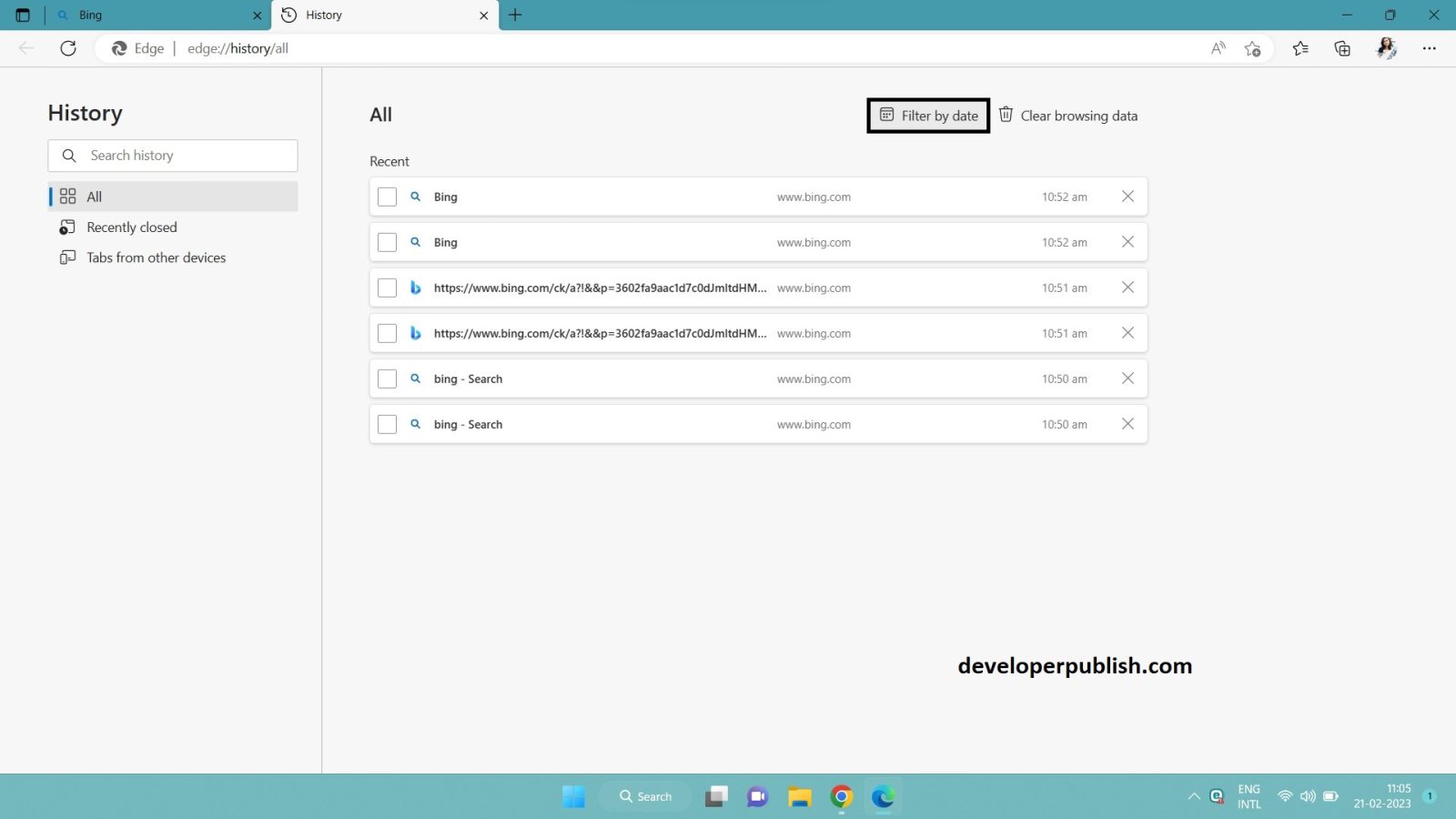 Bing Search History in Windows 11