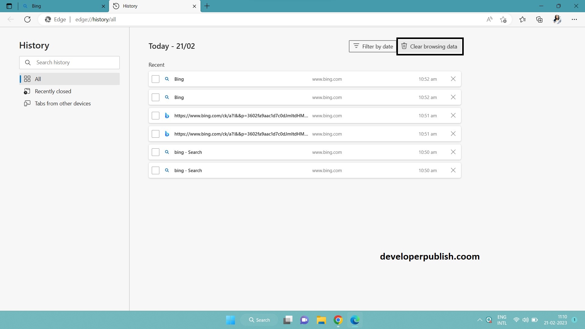 Bing Search History in Windows 11