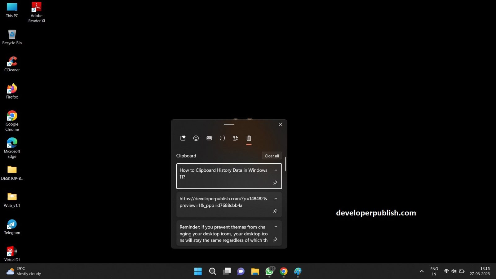 Clipboard History Data in Windows 11
