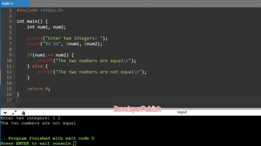 C Program To Check If Two Numbers Are Equal