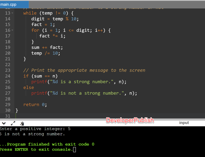 C Program to find a Strong Number