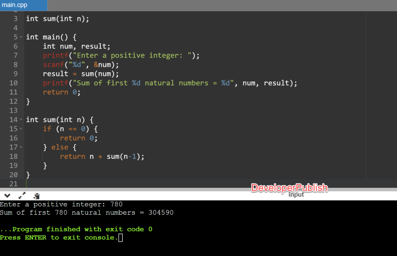 C Program To Find Sum Of Natural Numbers Using Recursion