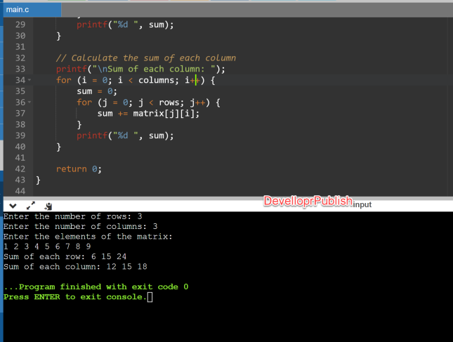 C Program to Find the Sum of Each Row and Column of a Matrix