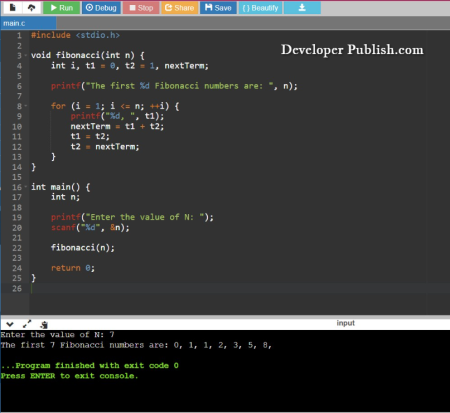 C Program to Find First N Fibonacci Numbers