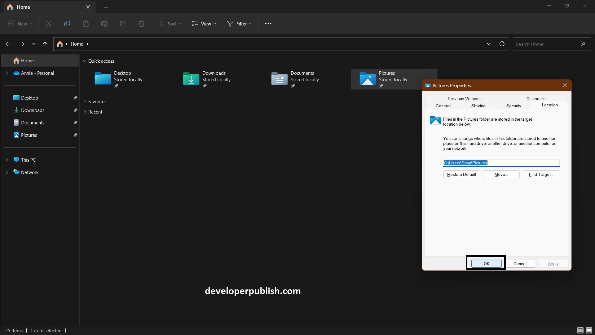 How to Move or Restore Default Location of Pictures Folder in Windows 11?