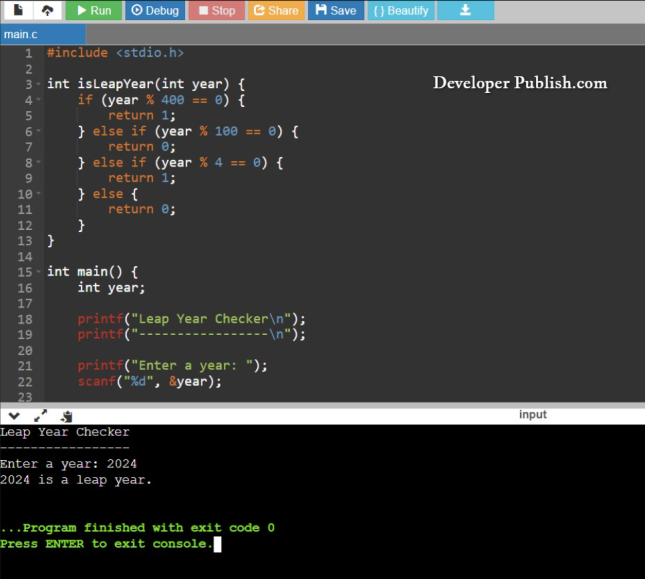 C Program to find if the Given Year is Leap Year or Not