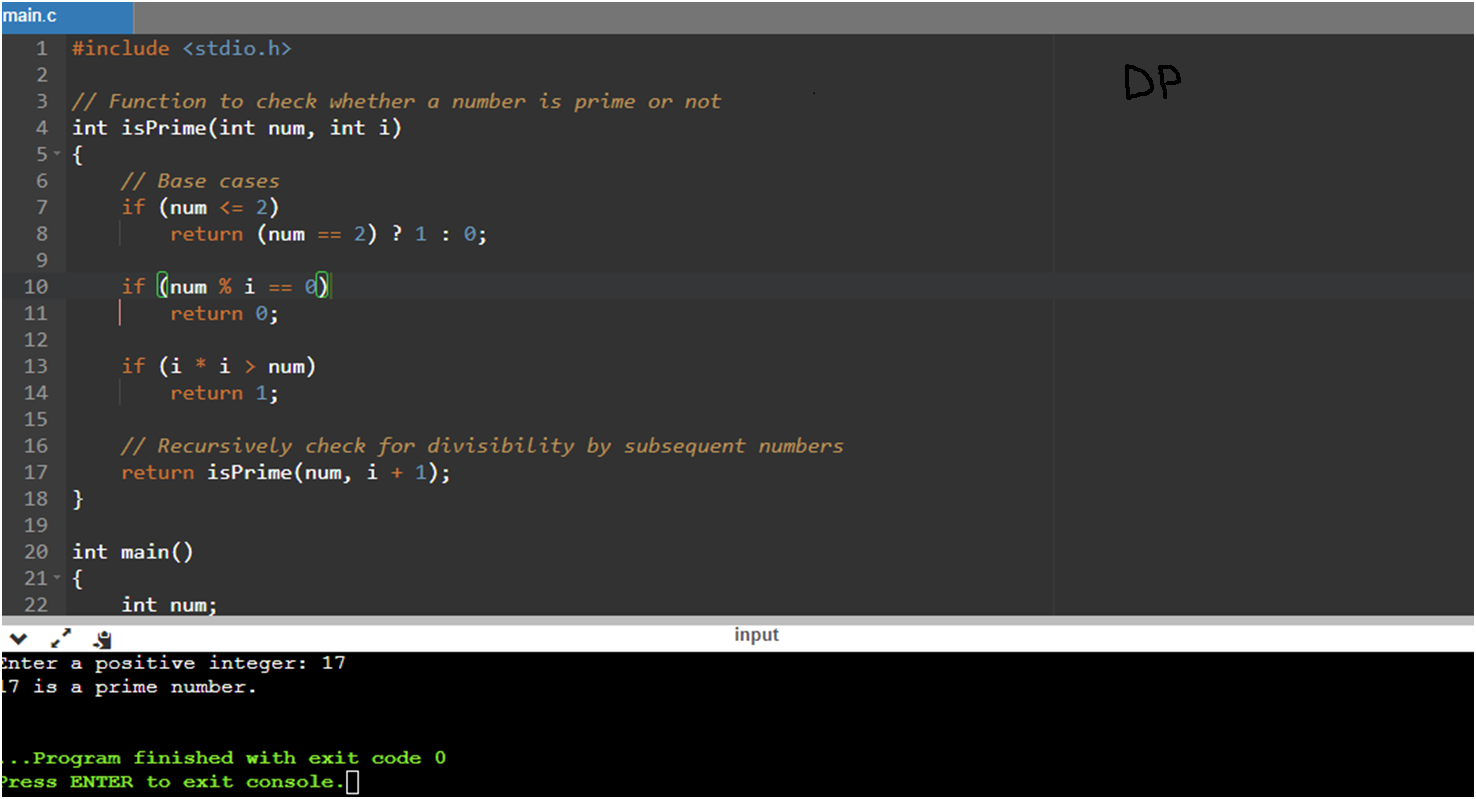 C Program To Check Whether A Number Is Prime Or Not Using Recursion 9713