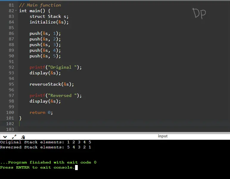 C Program To Reverse A Stack Using Recursion