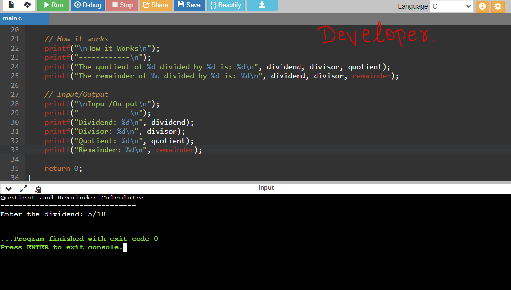 C Program to Find Quotient and Remainder