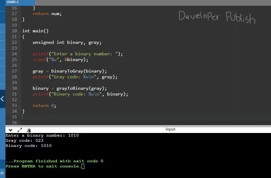 C Program To Convert Binary To Gray Code Without Recursion